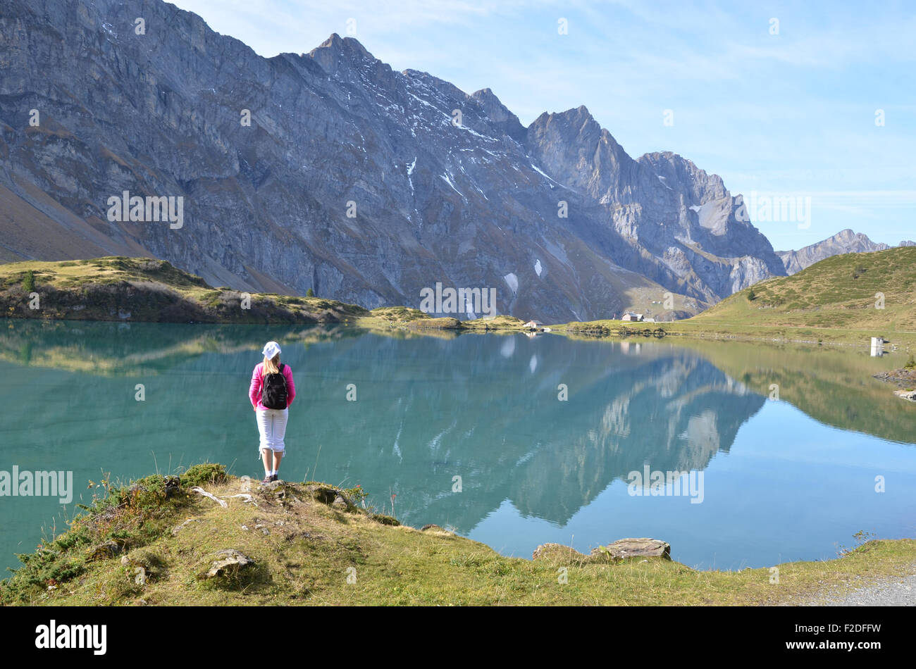 Girl enjoying Alpine panorama. Switzerland Stock Photo - Alamy