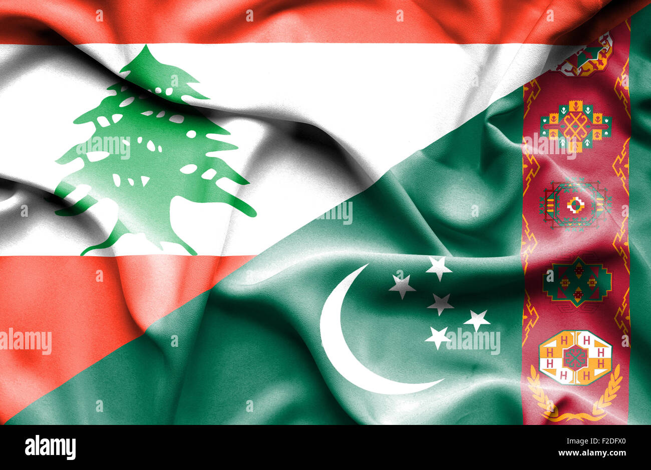 Waving flag of Turkmenistan and Lebanon Stock Photo - Alamy