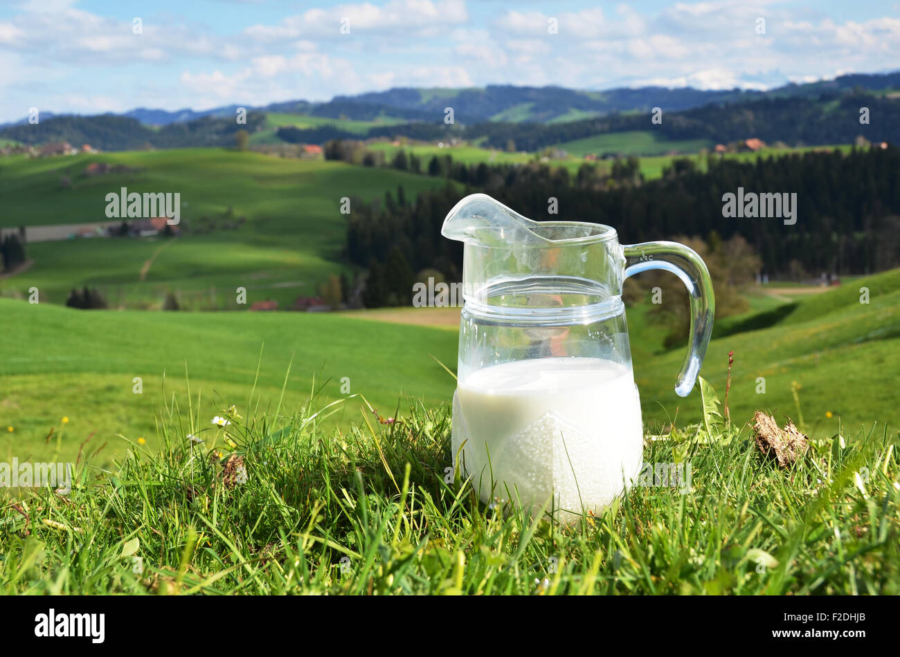 Jug of milk. Emmental region, Switzerland Stock Photo - Alamy