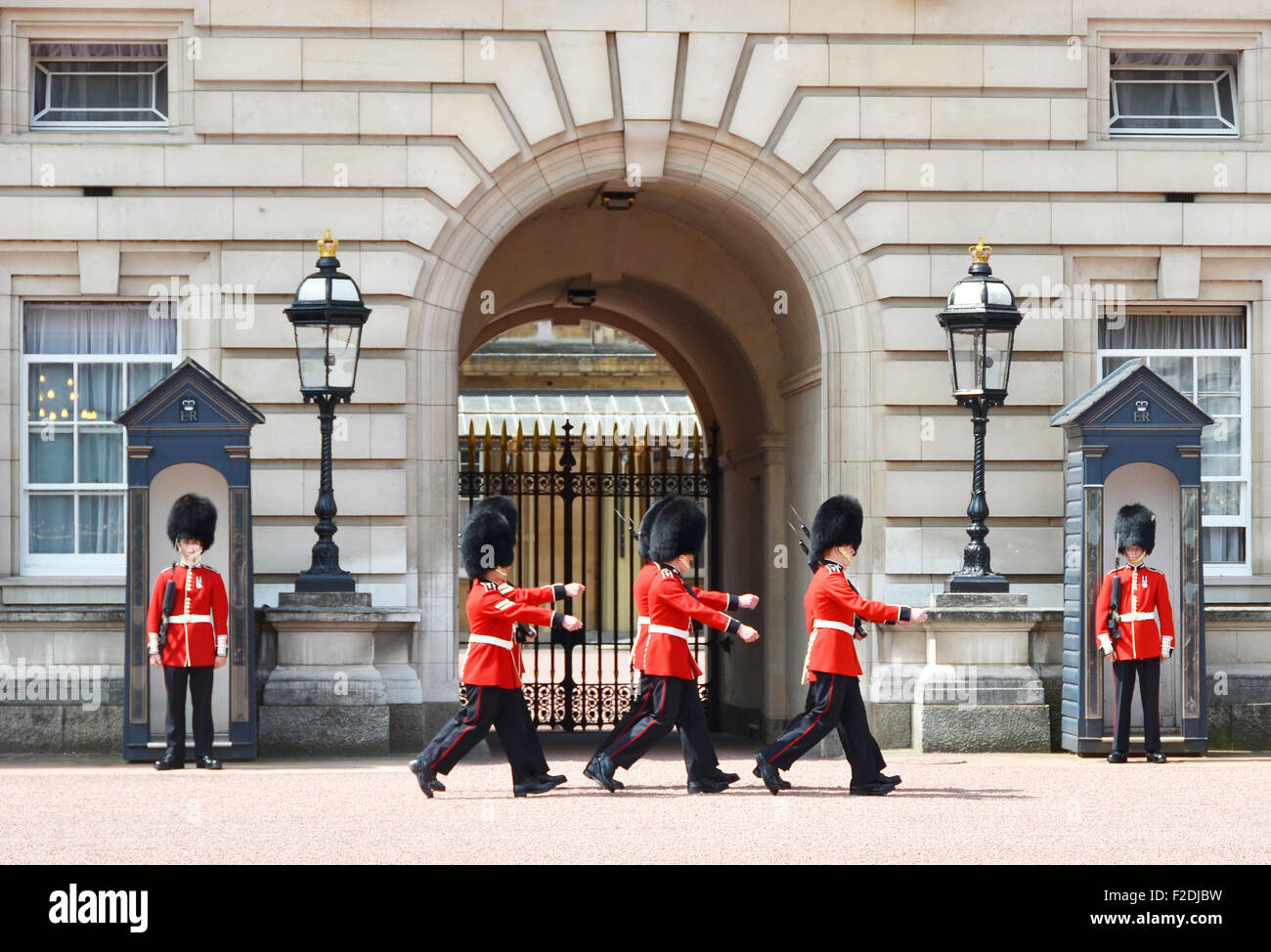 LONDON, UK - JUNE 12, 2014: British Royal guards perform the Changing ...
