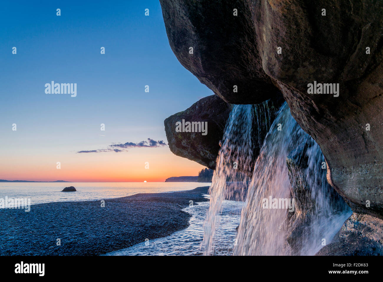Sandcut Falls at sunset, Sandcut Beach, Jordan River, Vancouver Island ...