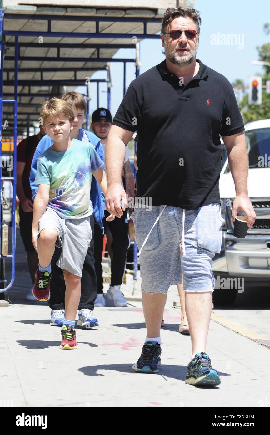Russell Crowe and his younger son running errands in West Hollywood ...