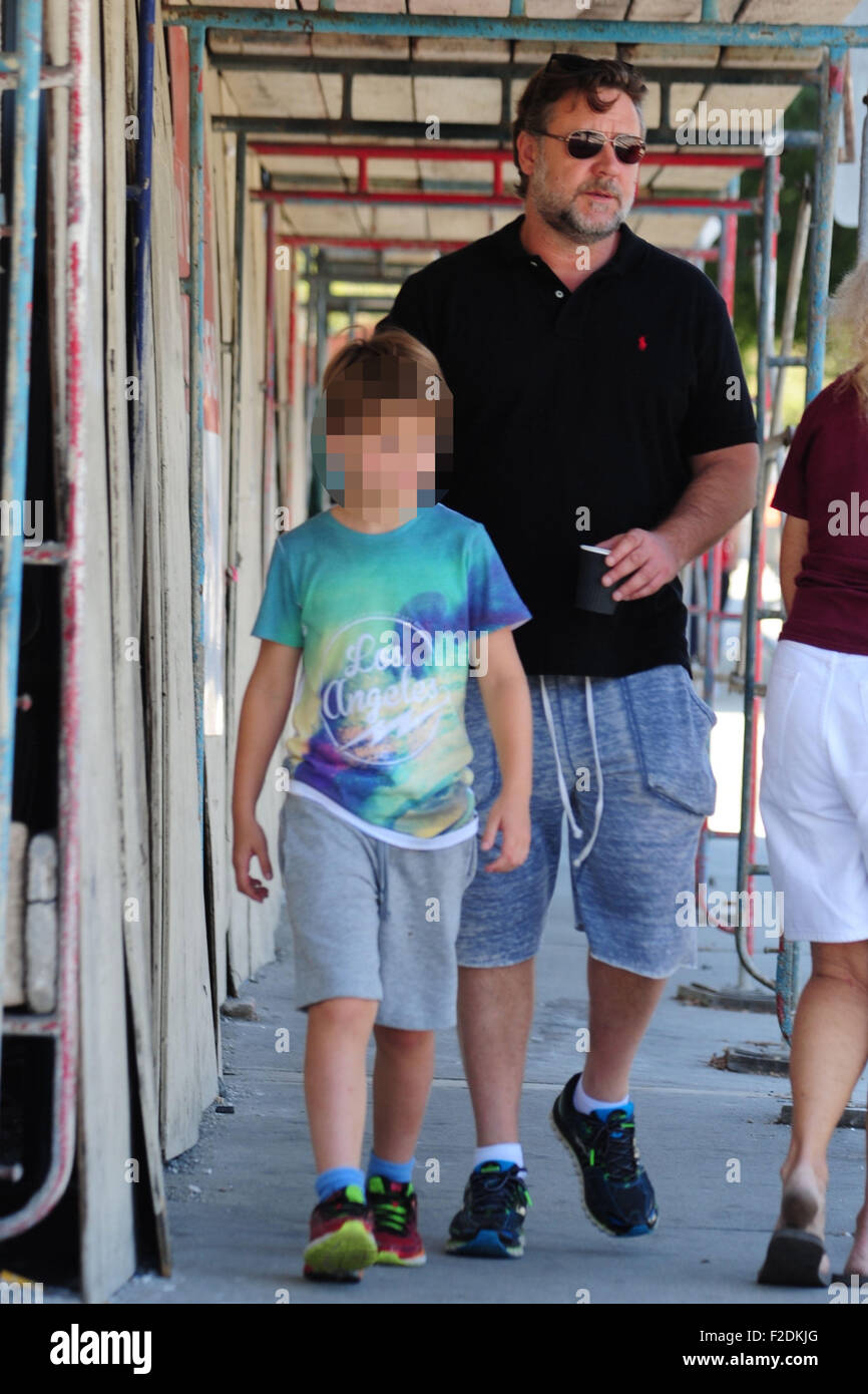 Russell Crowe and his younger son running errands in West Hollywood ...