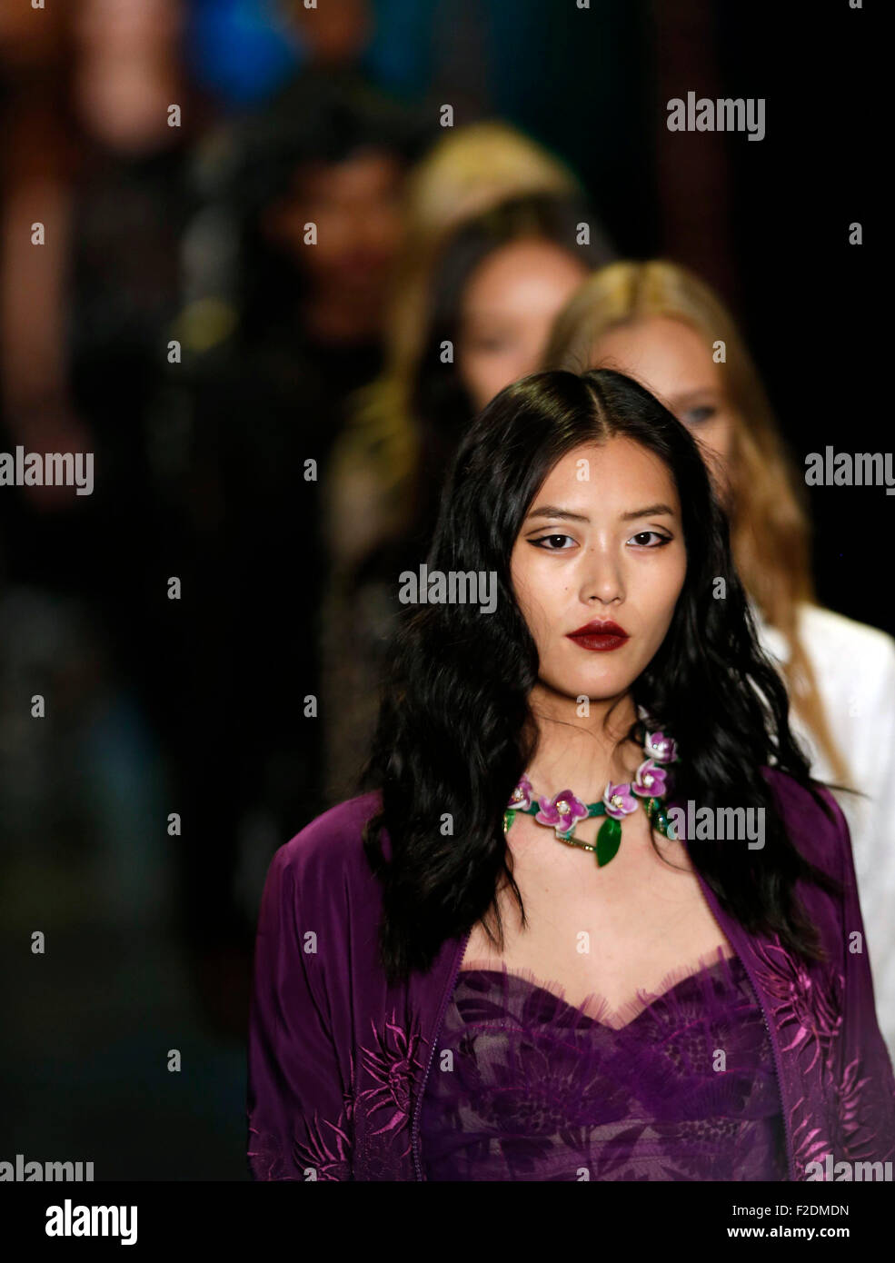 New York, USA. 16th Sep, 2015. Chinese model Liu Wen displays a ...