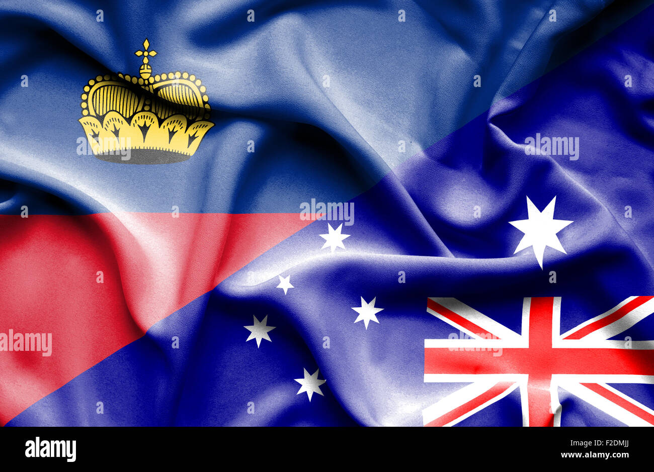 Waving flag of Australia and Lichtenstein Stock Photo - Alamy