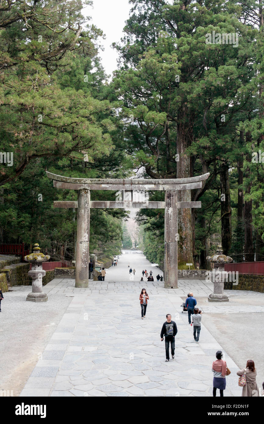 Nikko shrine temple gate long stone walkway trees Stock Photo - Alamy