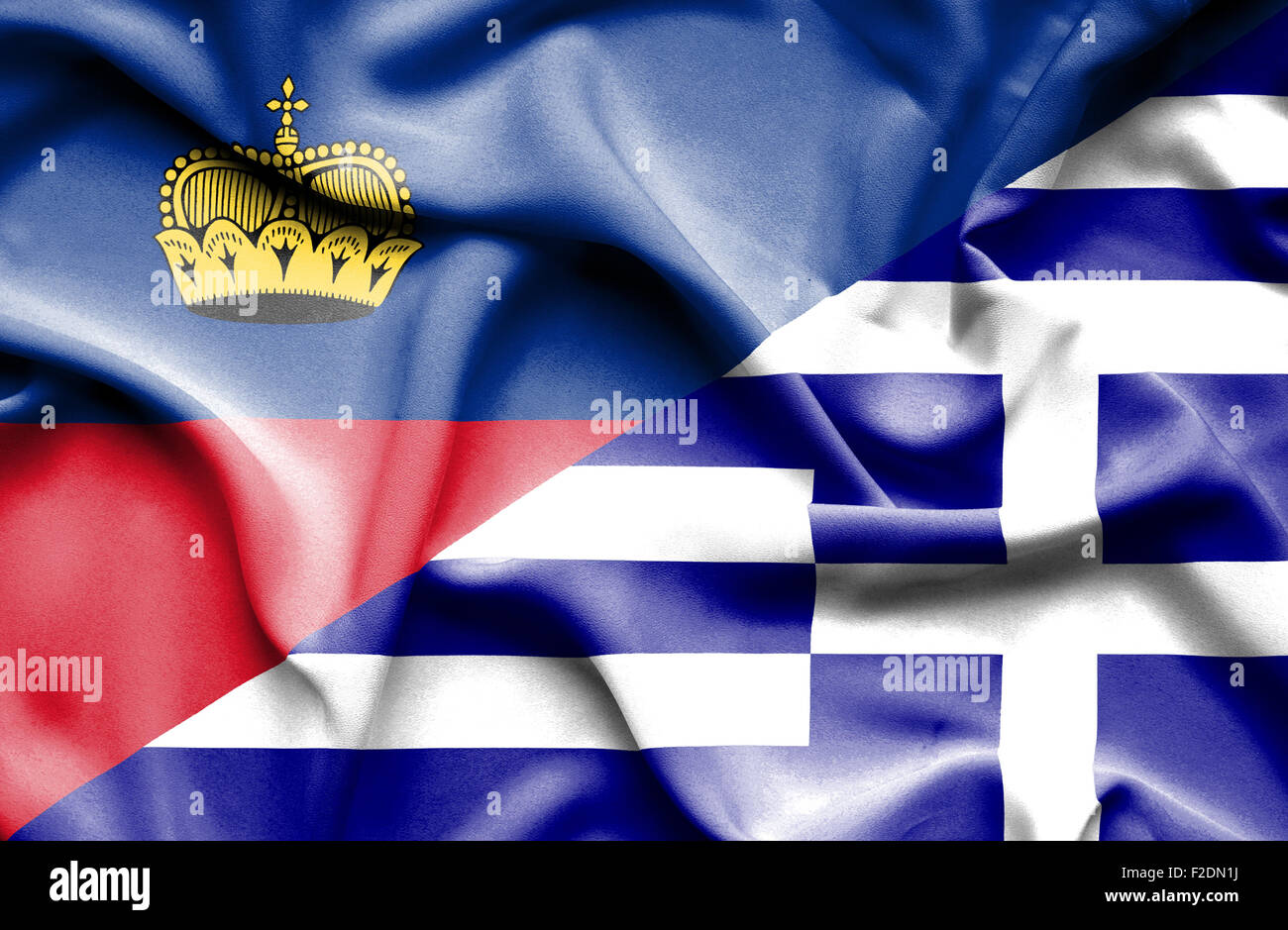 Waving flag of Greece and Lichtenstein Stock Photo - Alamy
