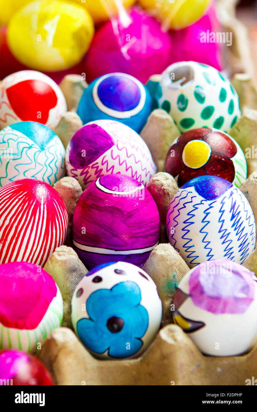 Cascarones in an egg carton Stock Photo - Alamy