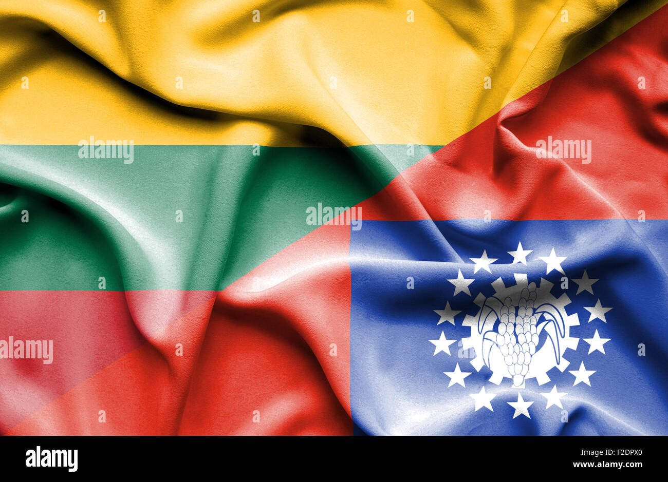Waving flag of Myanmar and Lithuania Stock Photo - Alamy