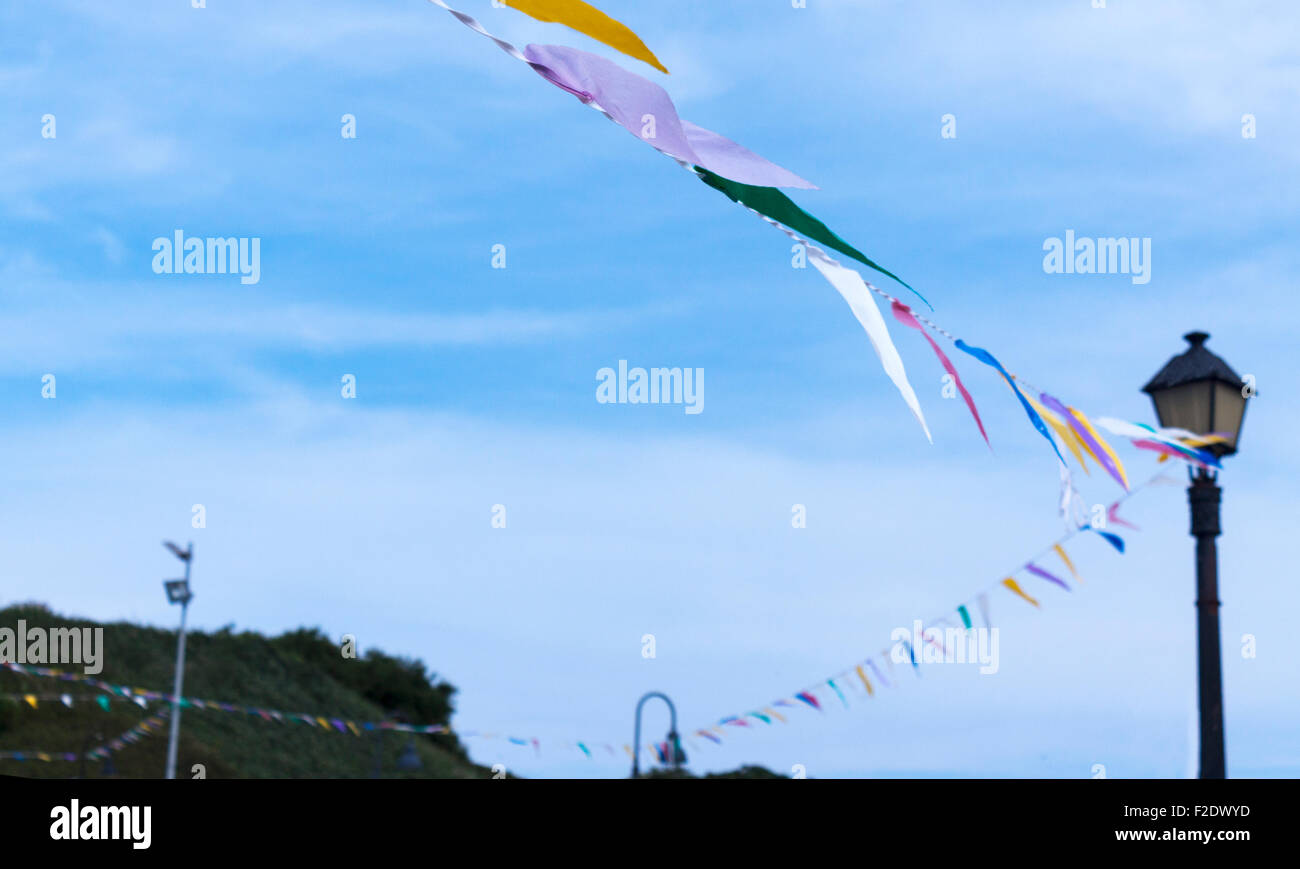 a horizontal view of some decorative flags at the street Stock Photo ...