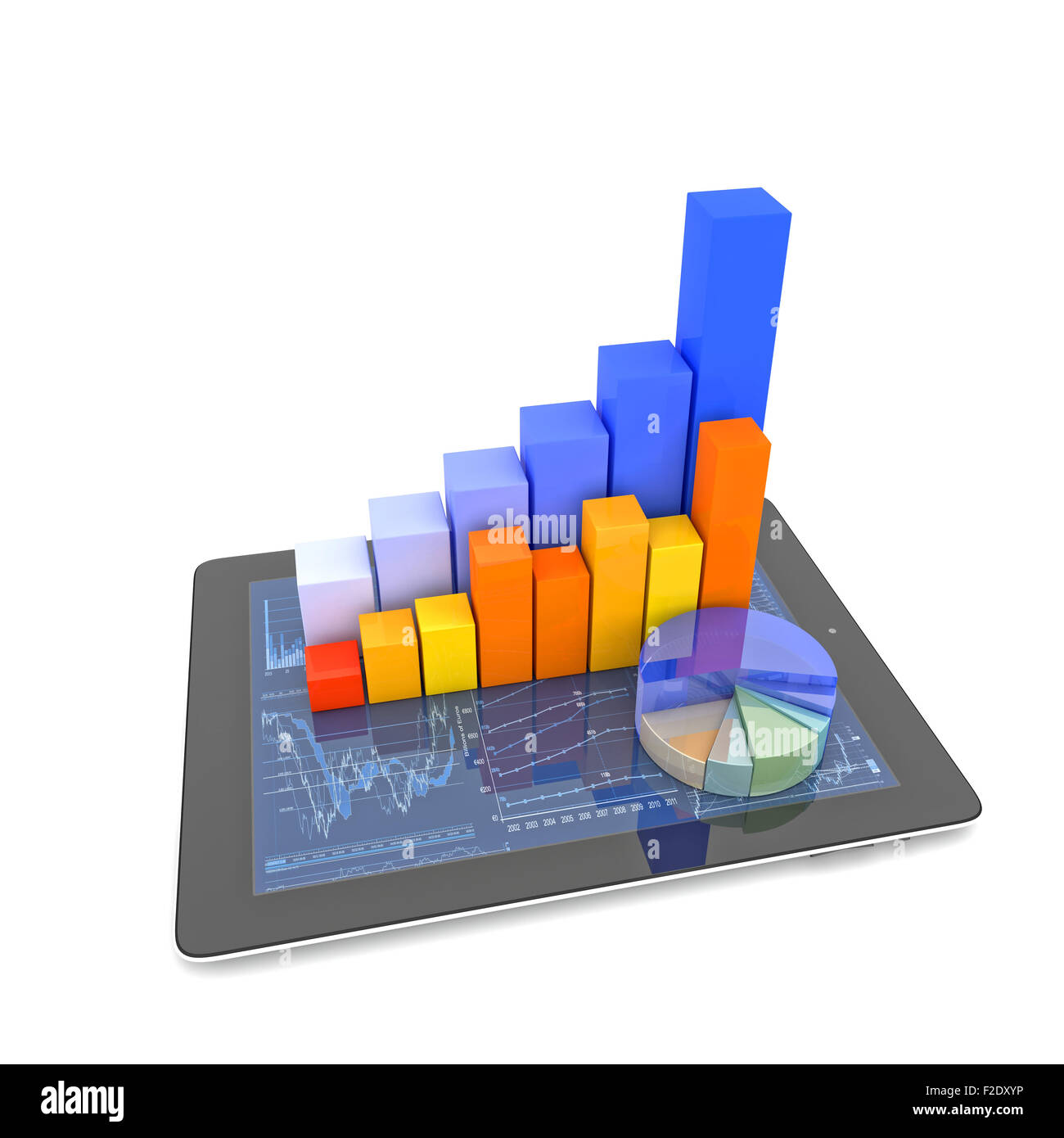 3d image of tablet money and financial chart Stock Photo - Alamy