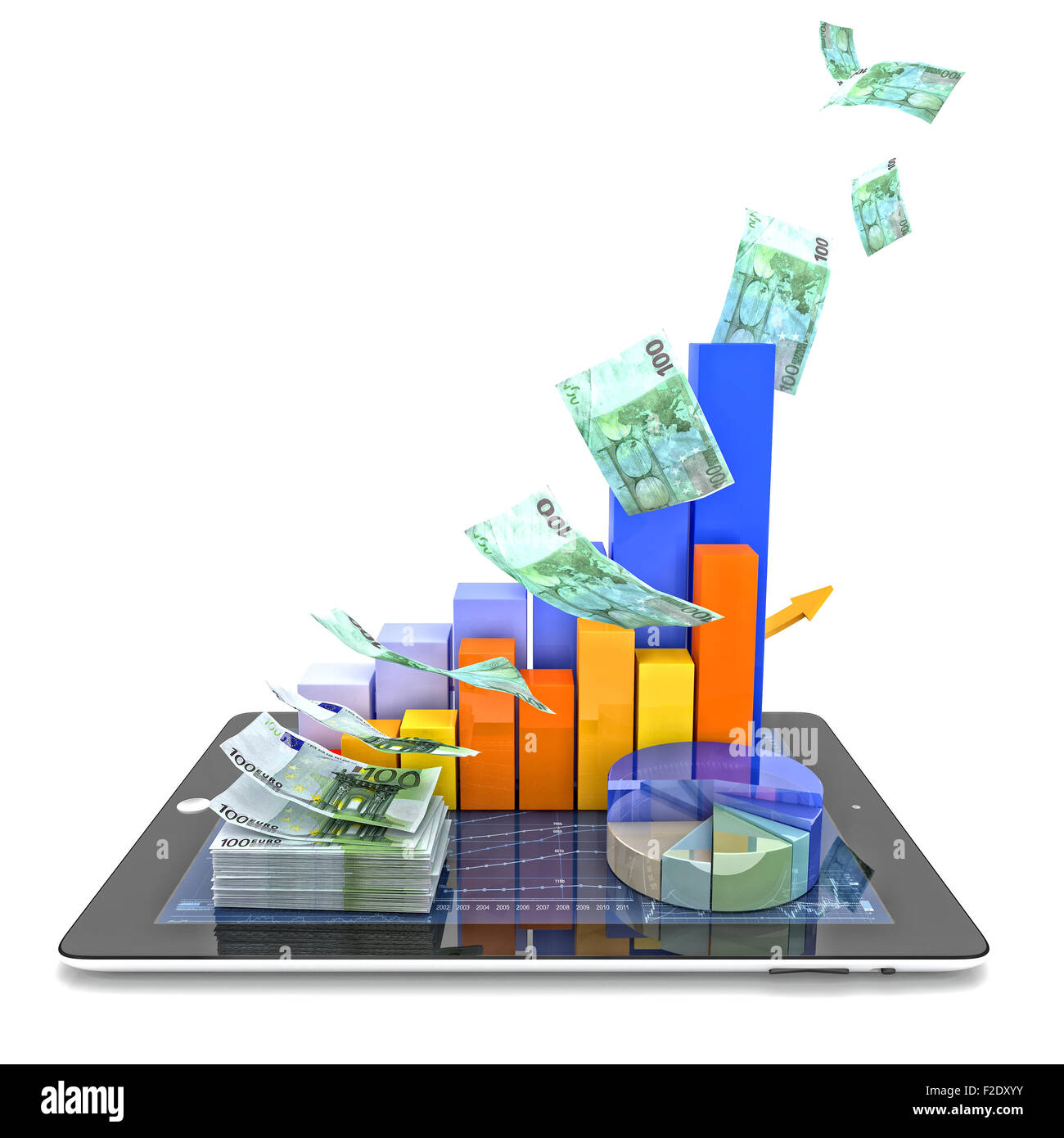 3d image of tablet money and financial chart Stock Photo - Alamy