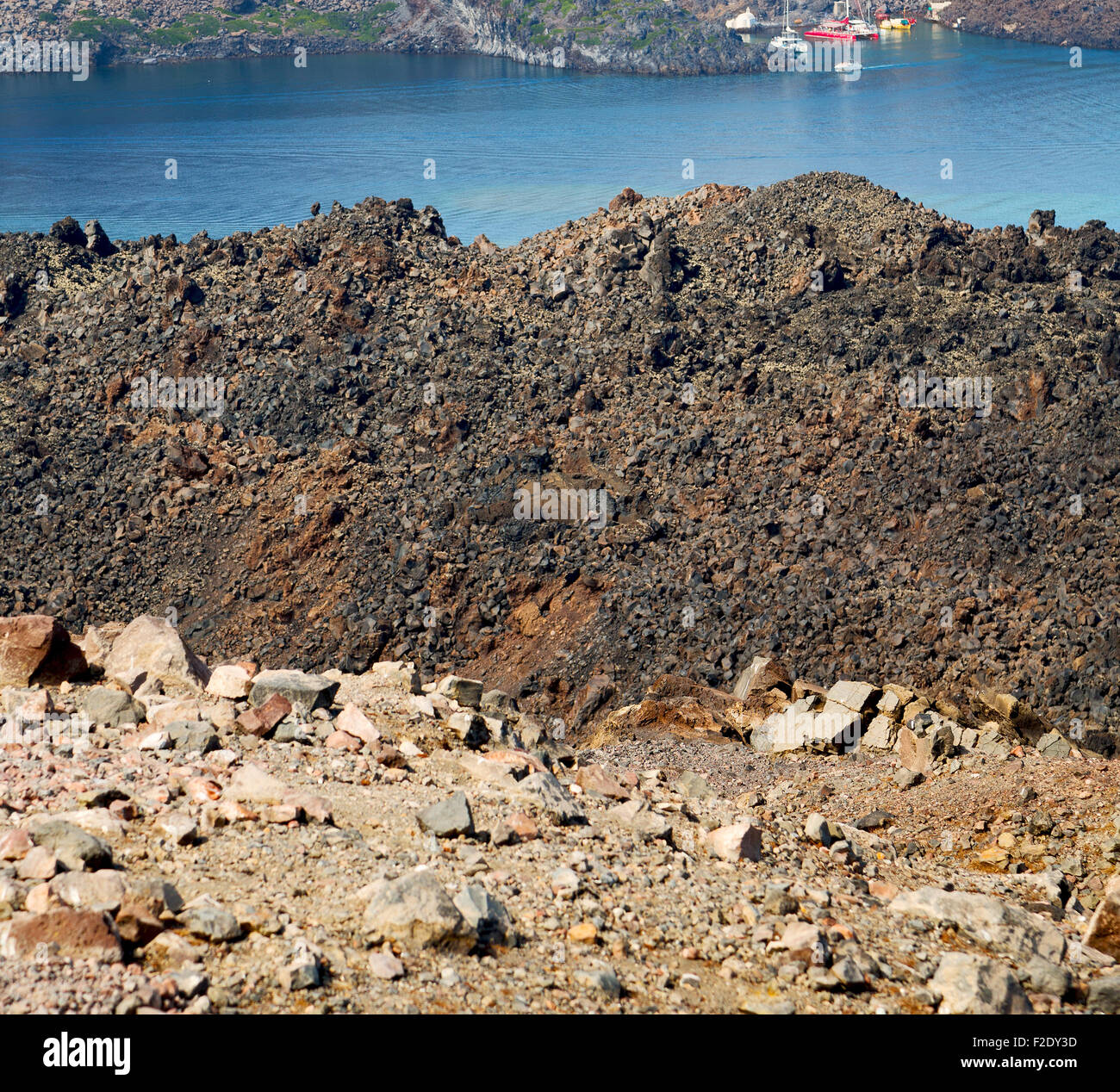 volcanic land in europe santorini greece sky and mediterranean sea ...