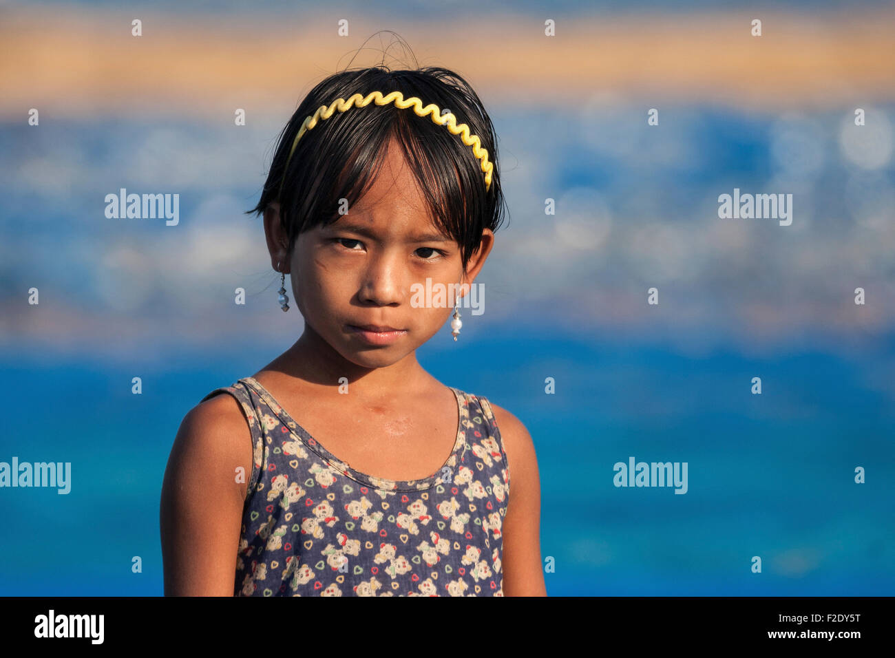 Local Girl with a headband, portrait, Ngapali, Thandwe, Rakhine State ...