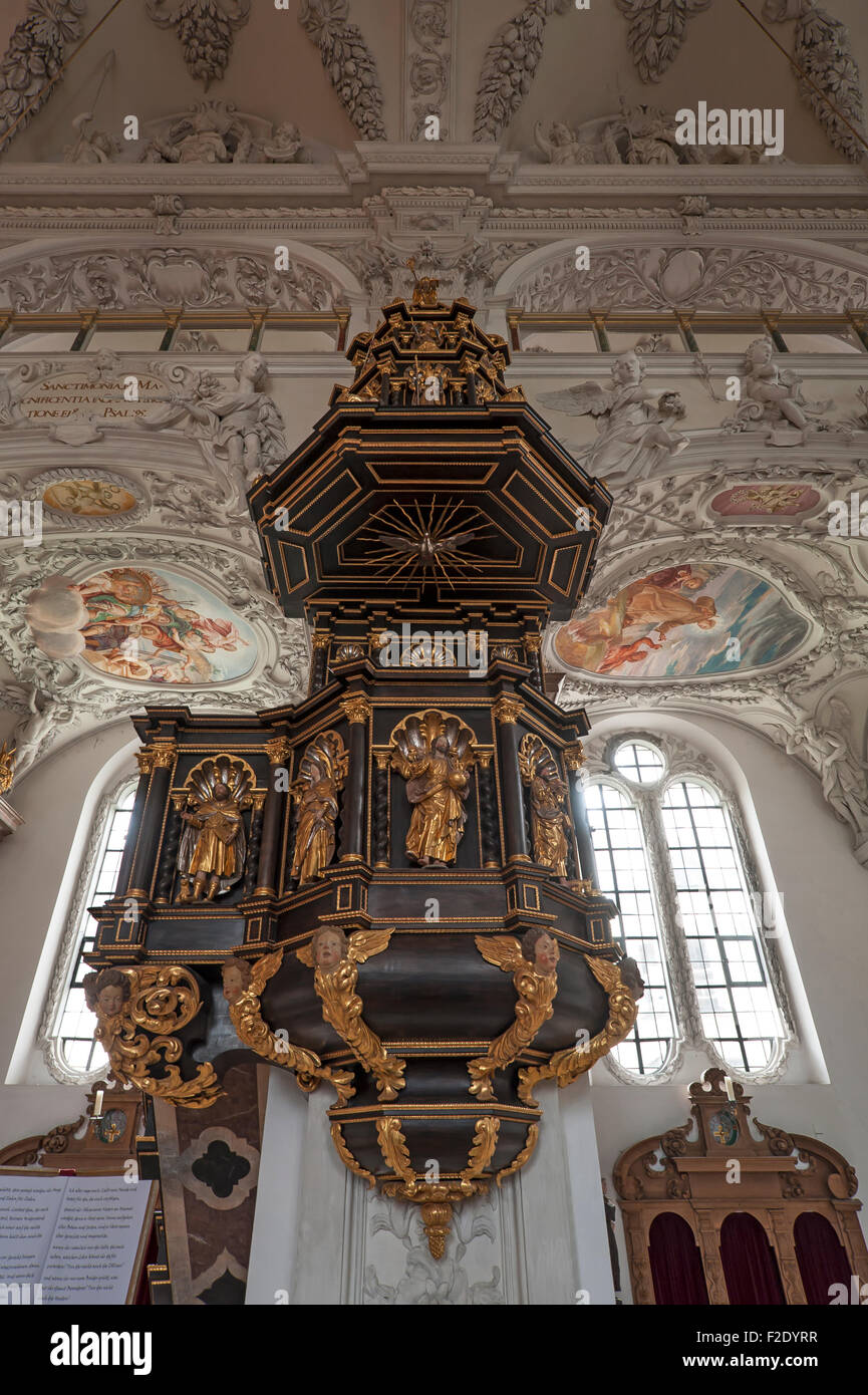 Pulpit in the Baroque parish church Saint Benedict, Benediktbeuren ...