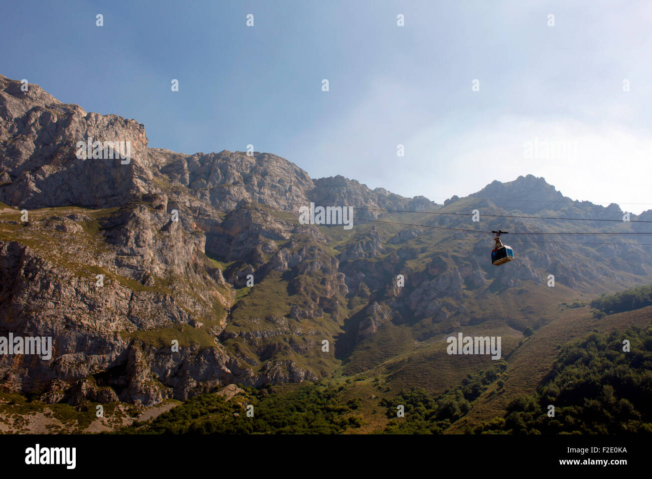 Cable car, aereal funicular at Fuente De, Cantabria, Picos de Europa ...