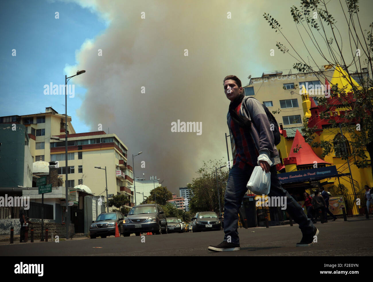 Quito, Ecuador. 15th Sep, 2015. Smoke rise from a forest fire on the ...