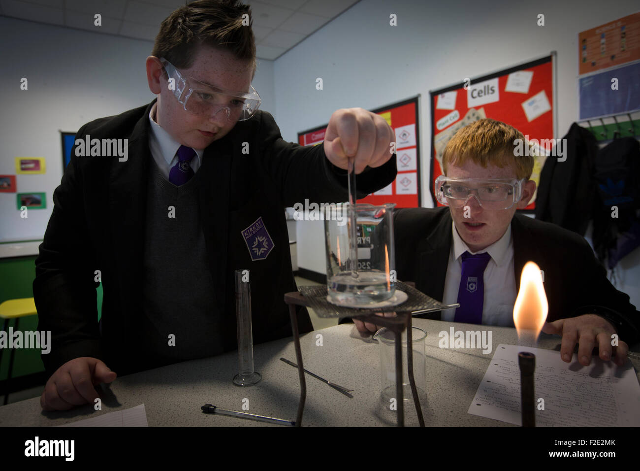 Pupils pictured during a Year 9 science class at Kirkby High School ...