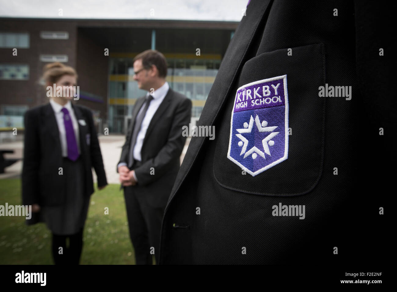 Headteacher Bill Leyland with pupils at Kirkby High School, Merseyside ...