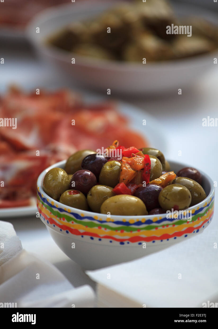 Fresh olives and other food in the cups Stock Photo - Alamy