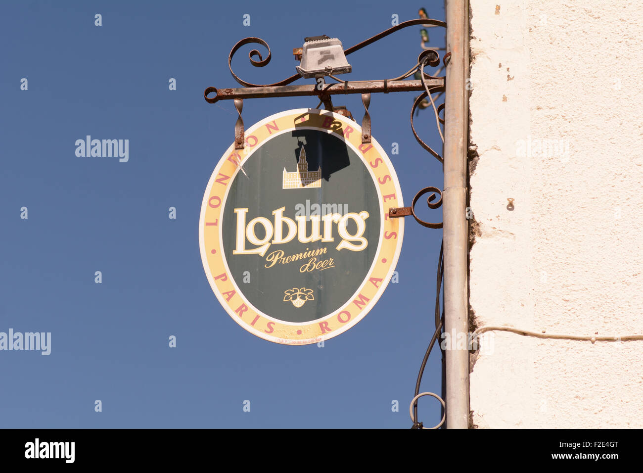 Loburg Premium beer sign hanging outside bar Stock Photo - Alamy