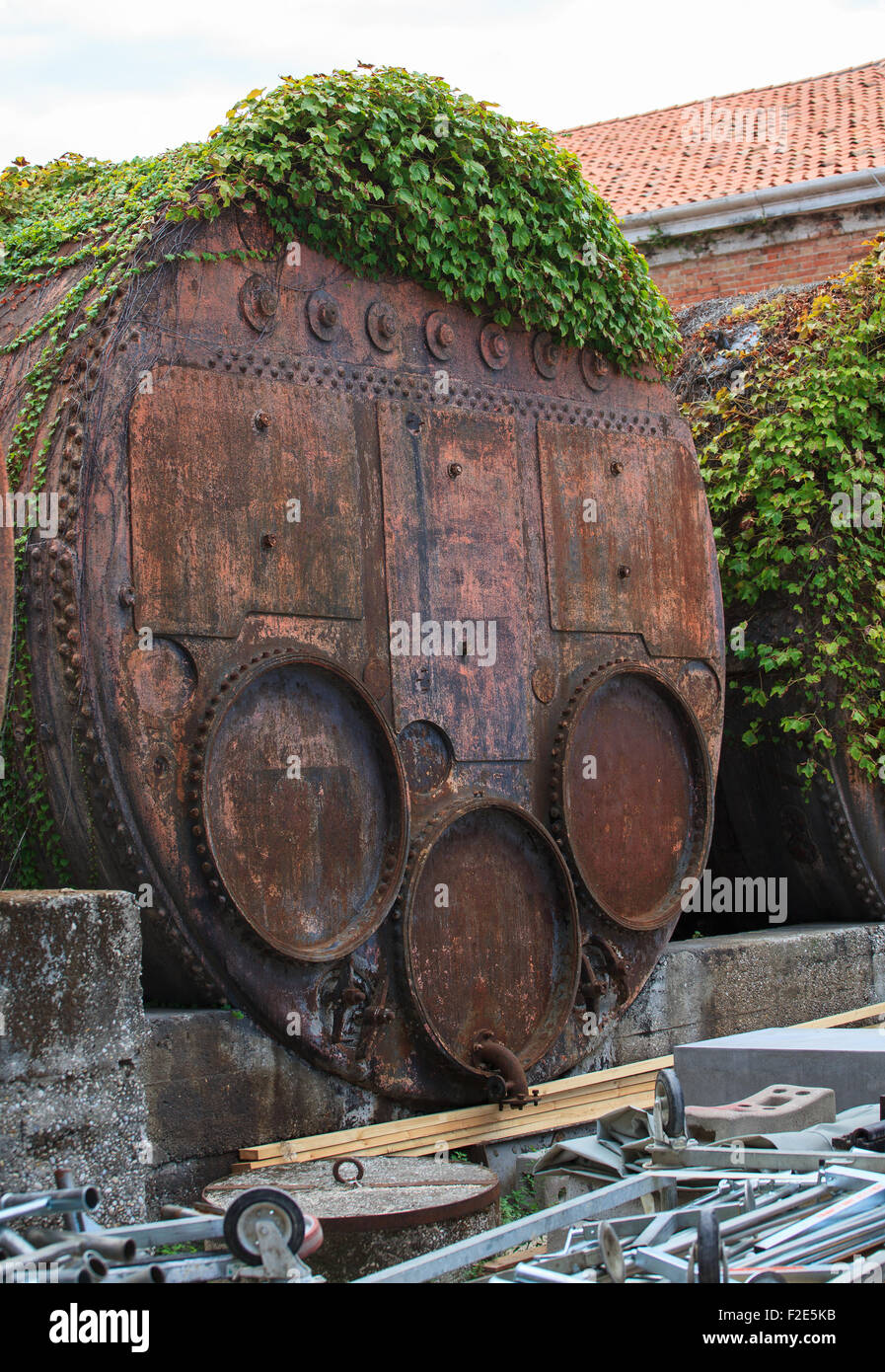 Industrial iron barrel container, Arsenale in Venice Stock Photo - Alamy