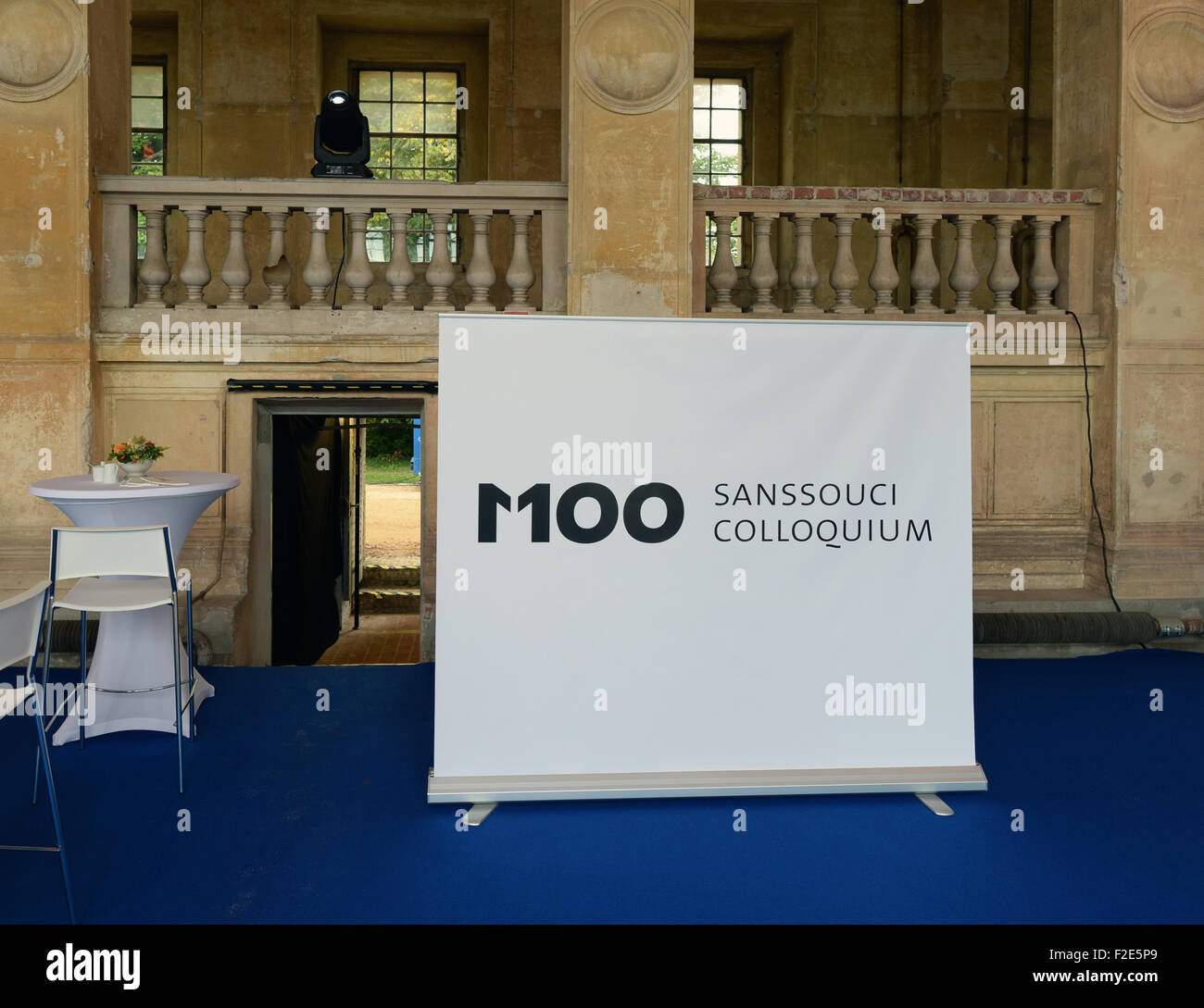 The picture shows the logo of the media conference M100 in Potsdam ...