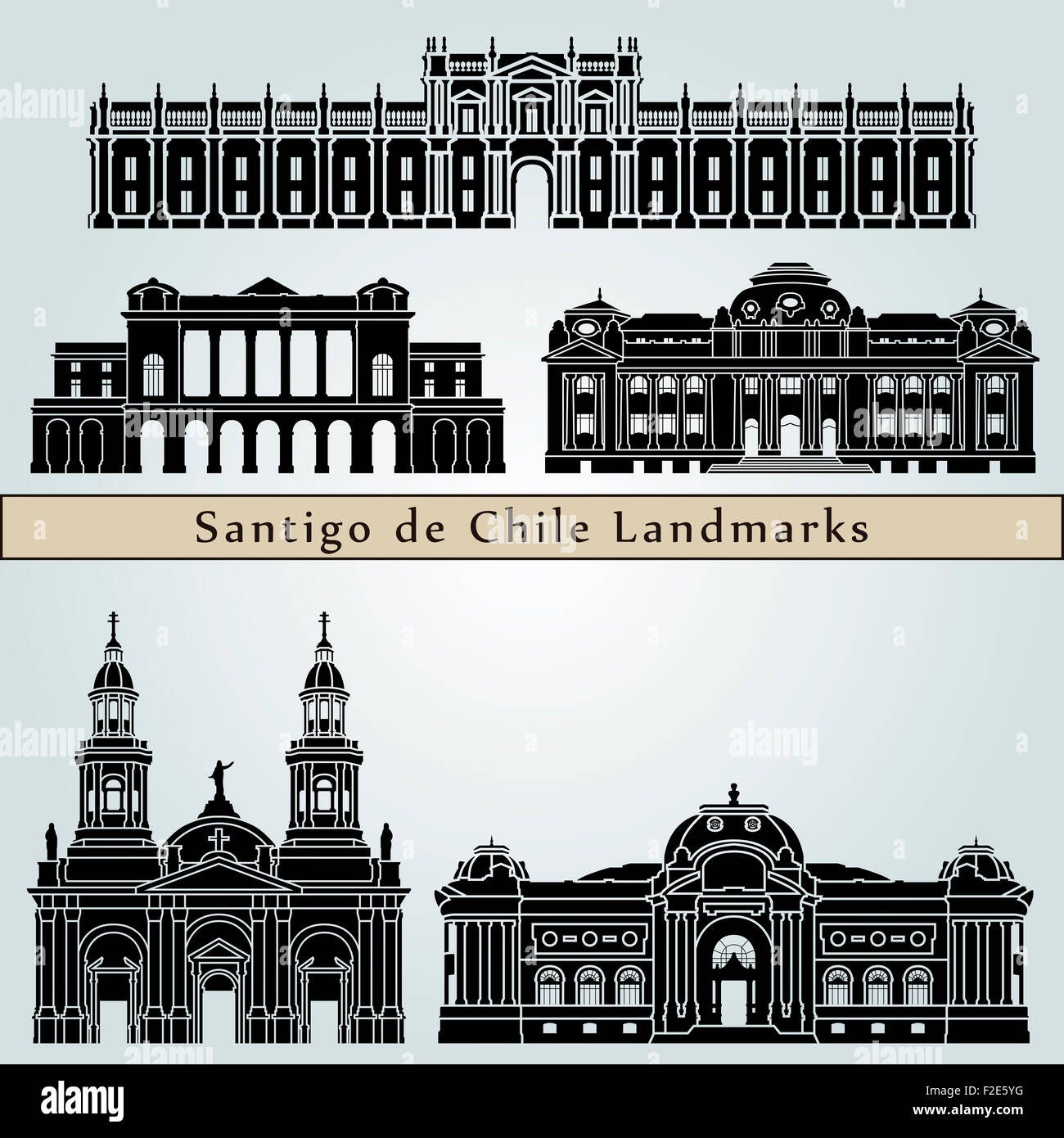 Santiago de Chile landmarks and monuments isolated on blue background ...