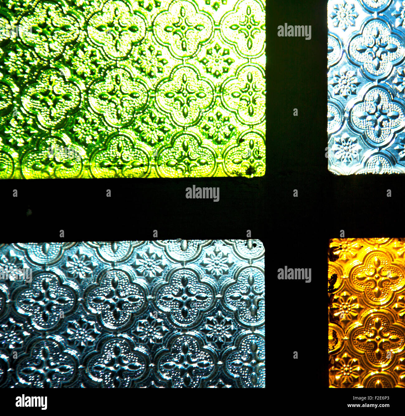 colorated glass and sun in morocco africa window and light Stock Photo ...