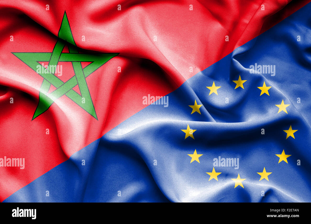 Waving flag of European Union and Morocco Stock Photo - Alamy