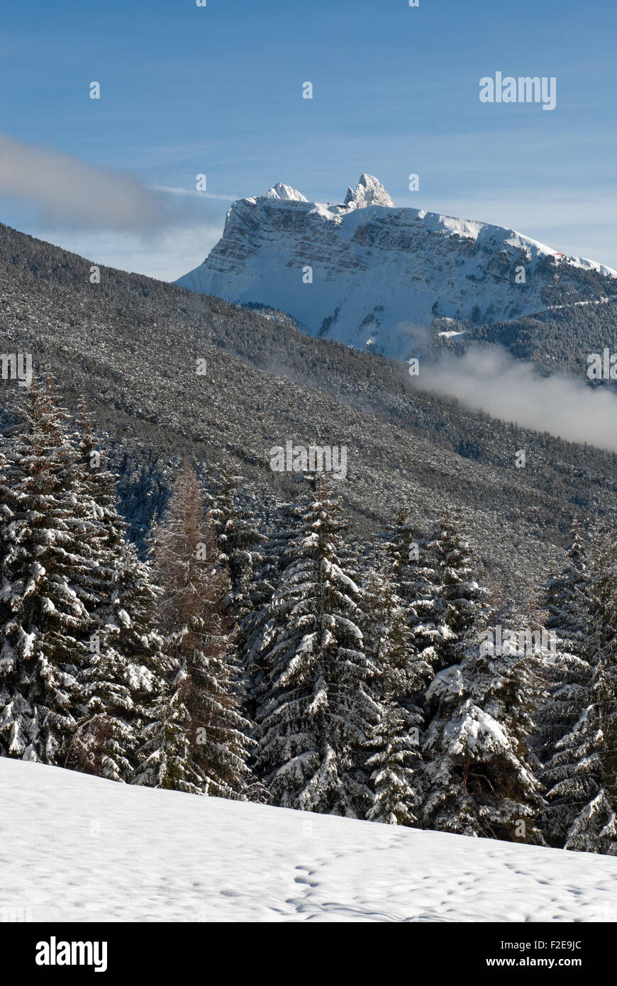 A picturesque winter scene in the Dolomites region of Northern Italy ...