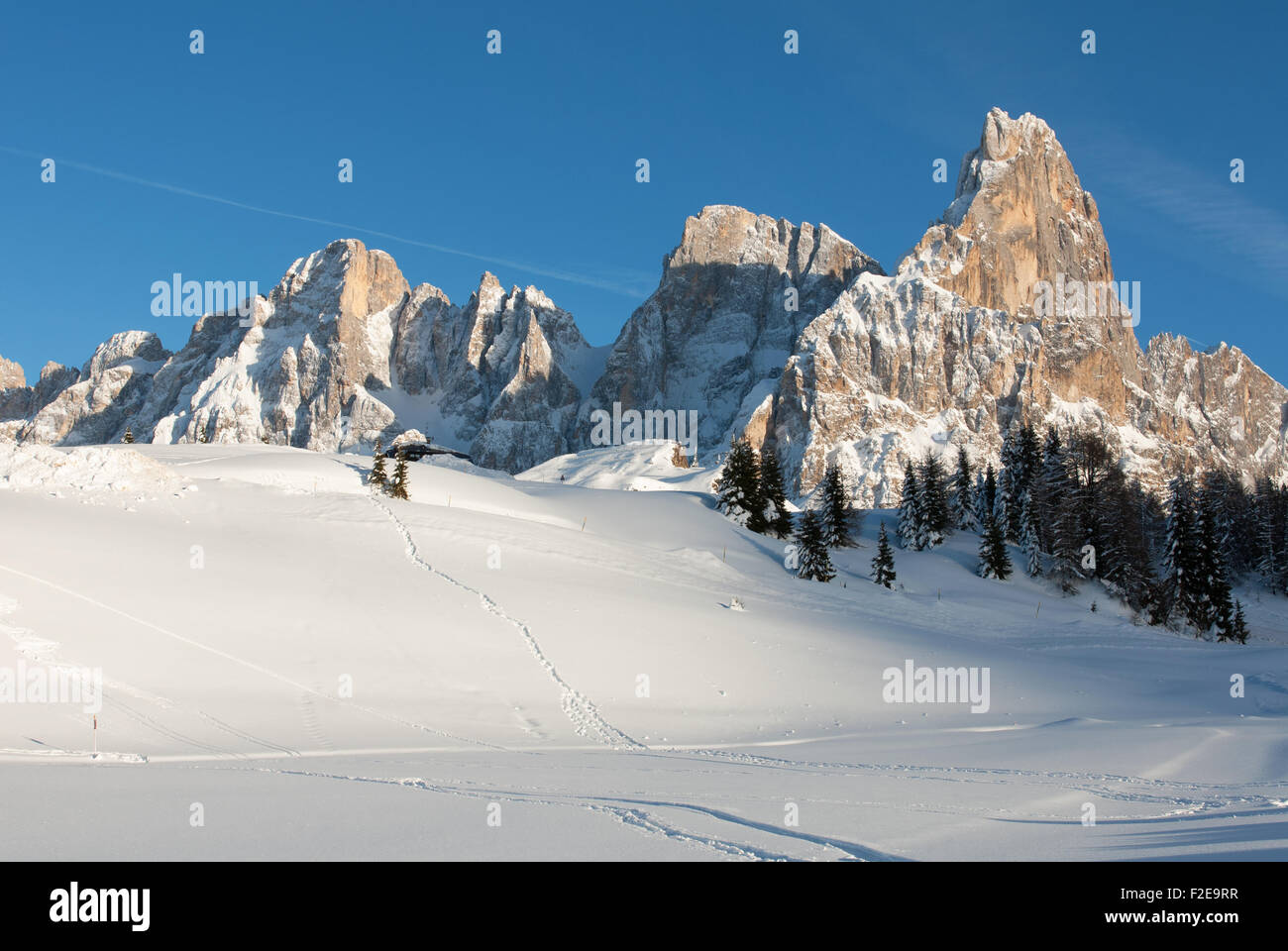 A picturesque winter scene in the Dolomites region of Northern Italy ...