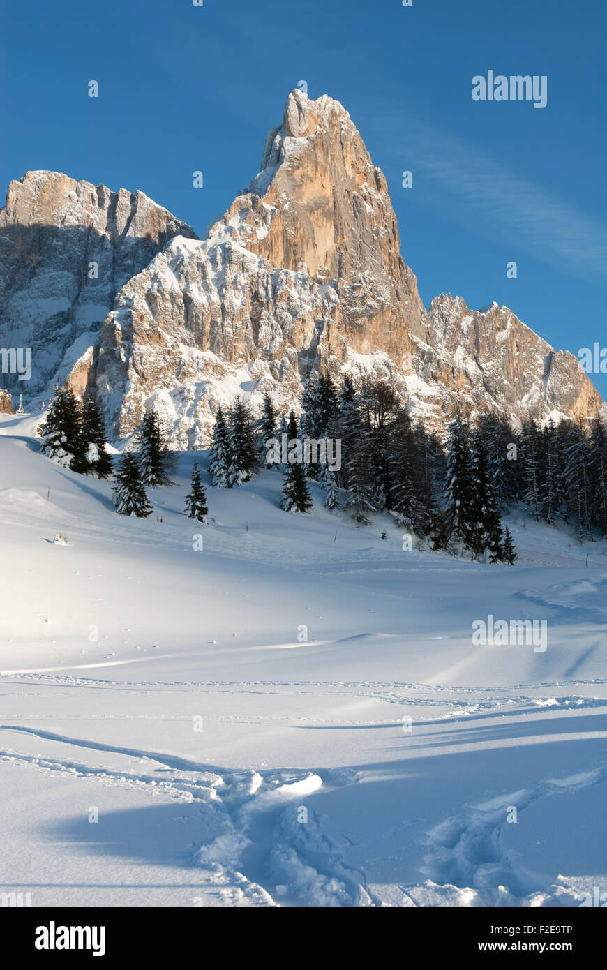 A picturesque winter scene in the Dolomites region of Northern Italy ...