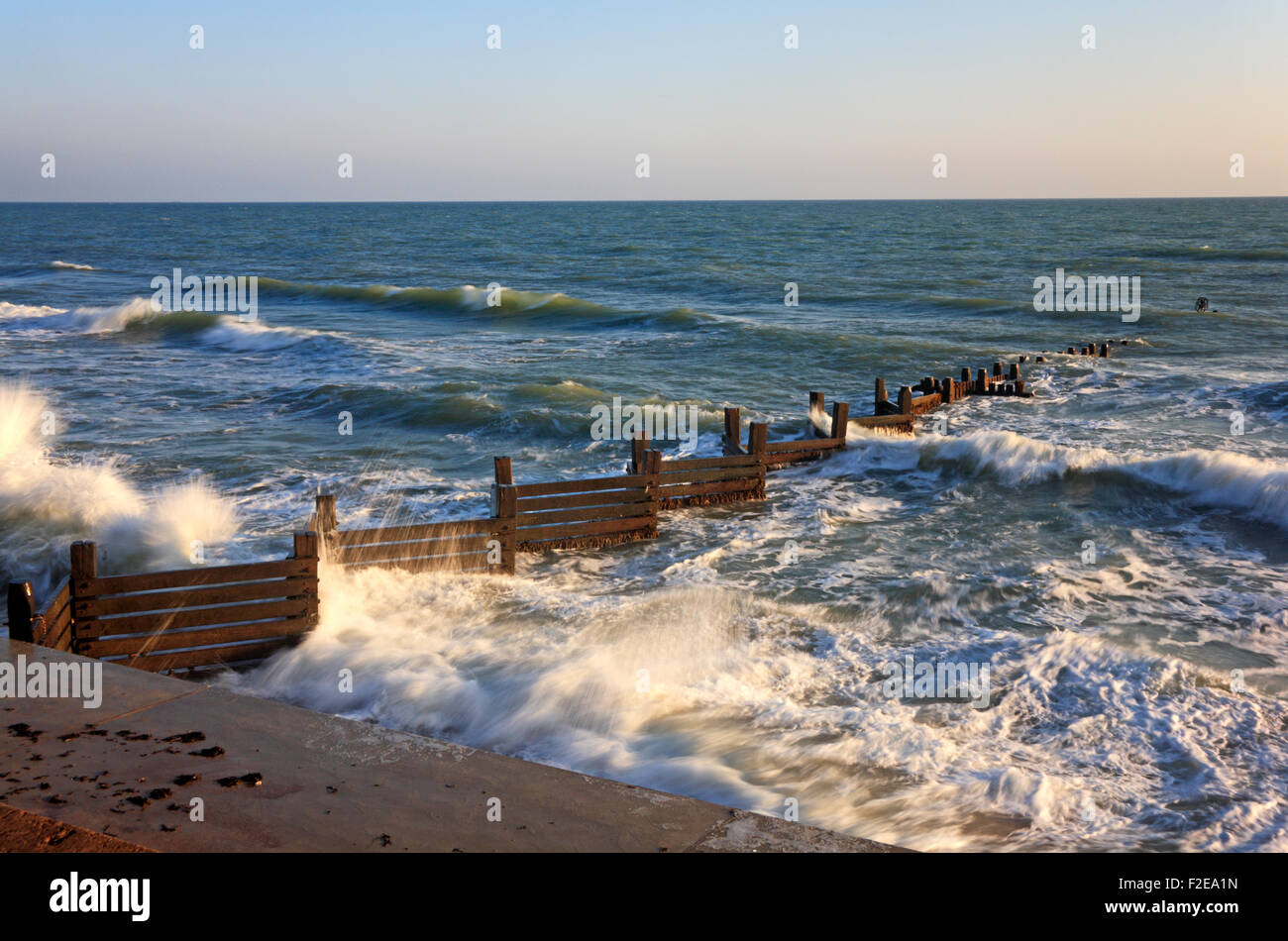 A view of a choppy sea on the east coast at Bacton-on-Sea, Norfolk ...