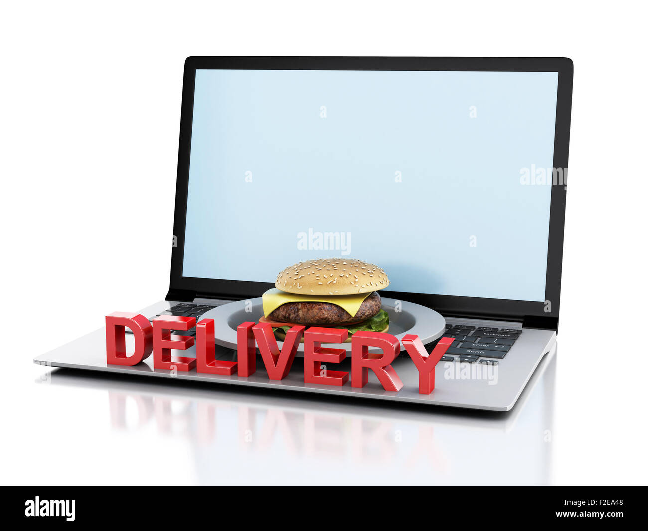3d renderer image. Laptop and food. Online and Internet food delivery ...