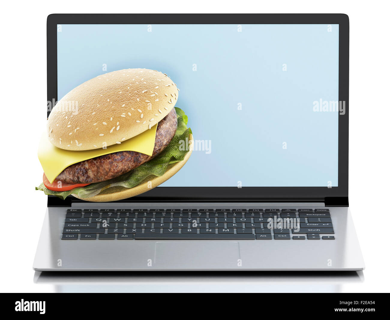 3d renderer image. Laptop and food. Online and Internet food delivery ...