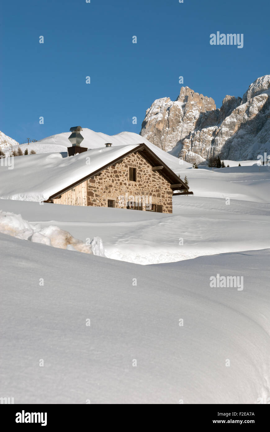 A picturesque winter scene in the Dolomites region of Northern Italy ...