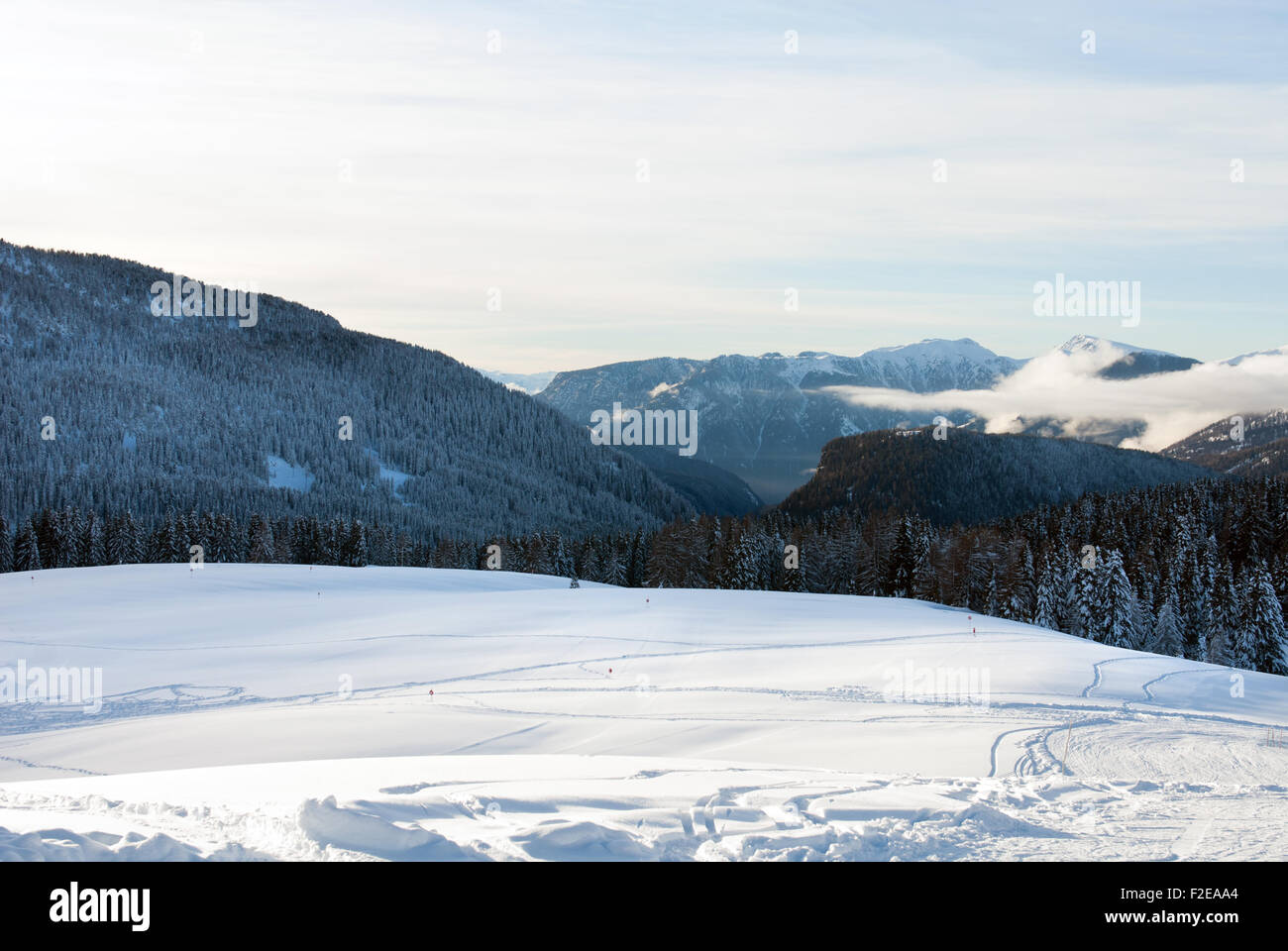 A picturesque winter scene in the Dolomites region of Northern Italy ...