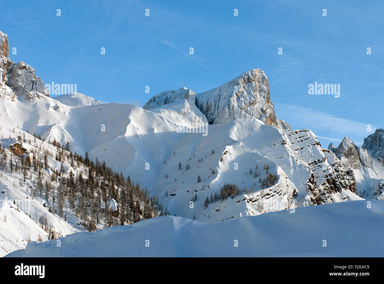A picturesque winter scene in the Dolomites region of Northern Italy ...