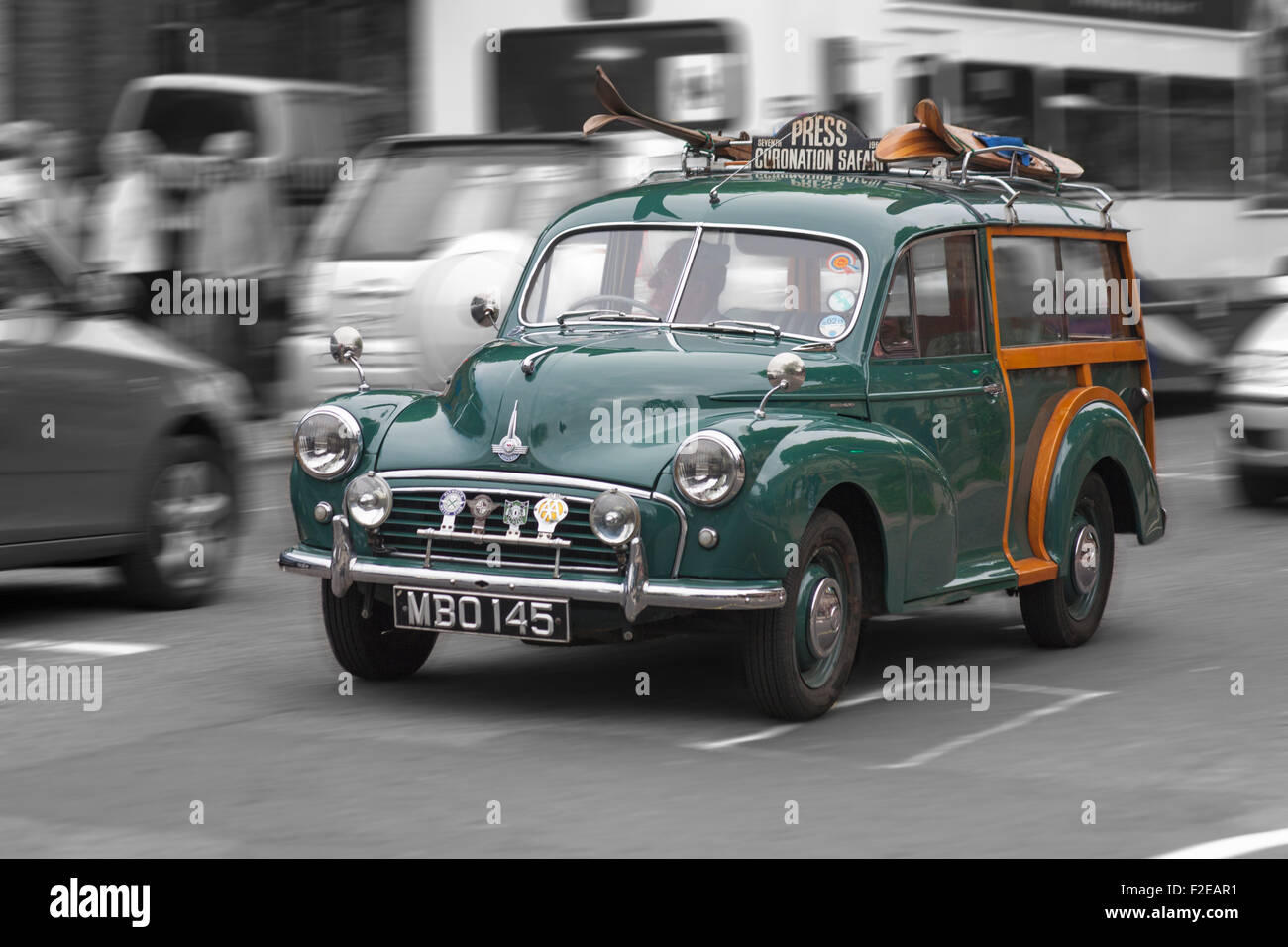 1956 Morris Minor traveller estate 1000 Series II car driving in ...
