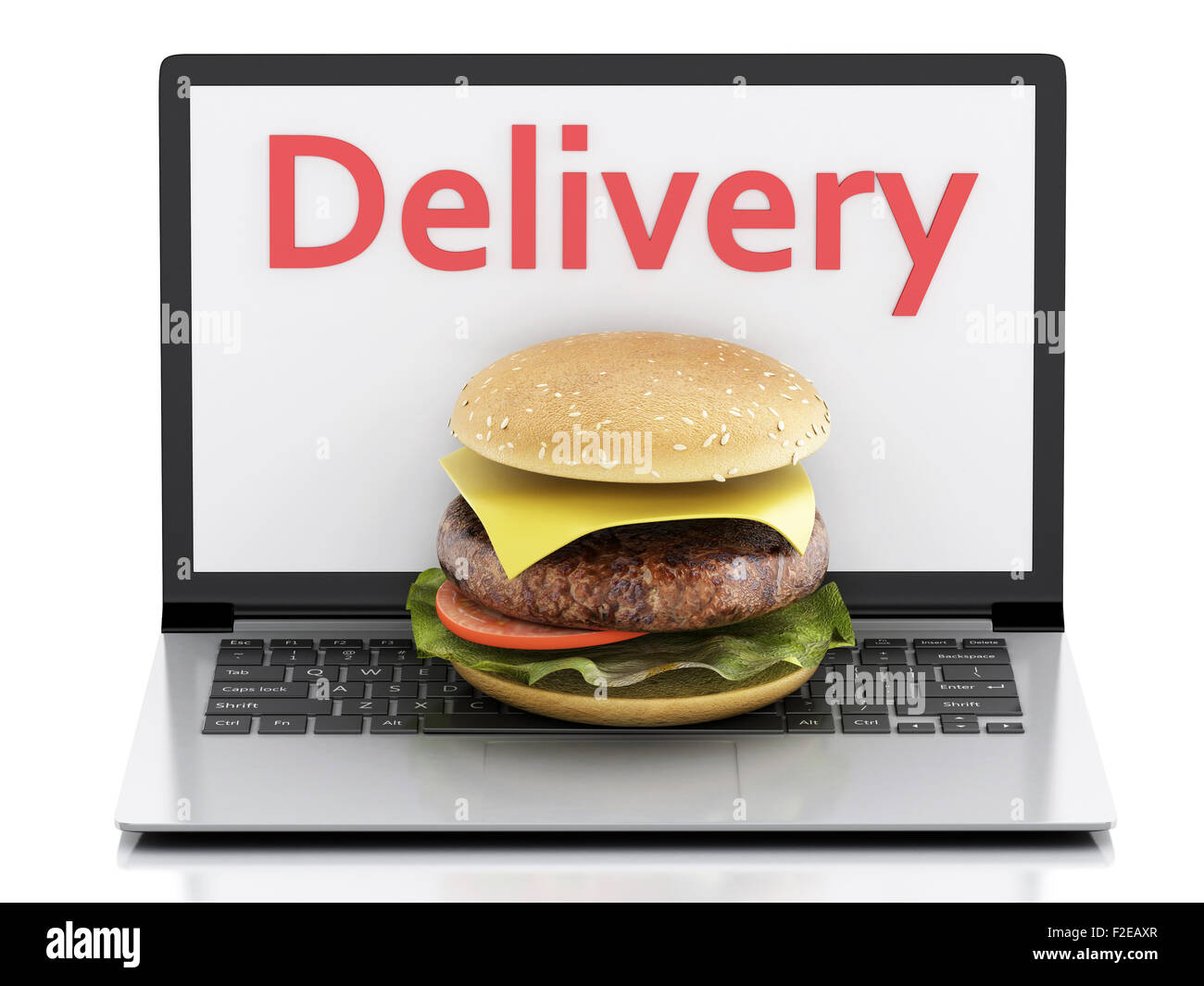 3d renderer image. Laptop and food. Online and Internet food delivery ...