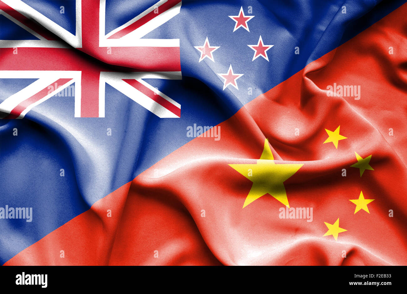 Waving flag of China and New Zealand Stock Photo - Alamy