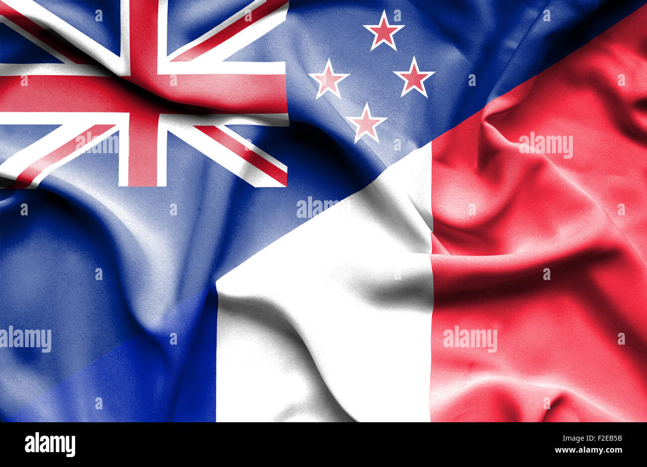 Waving flag of France and New Zealand Stock Photo - Alamy