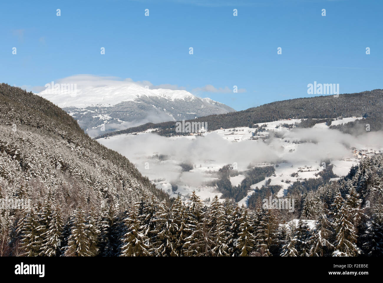 A picturesque winter scene in the Dolomites region of Northern Italy ...