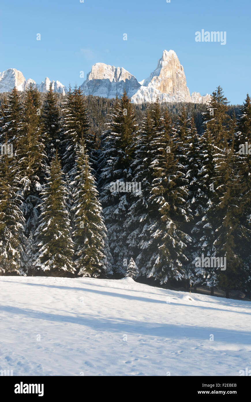 A picturesque winter scene in the Dolomites region of Northern Italy ...