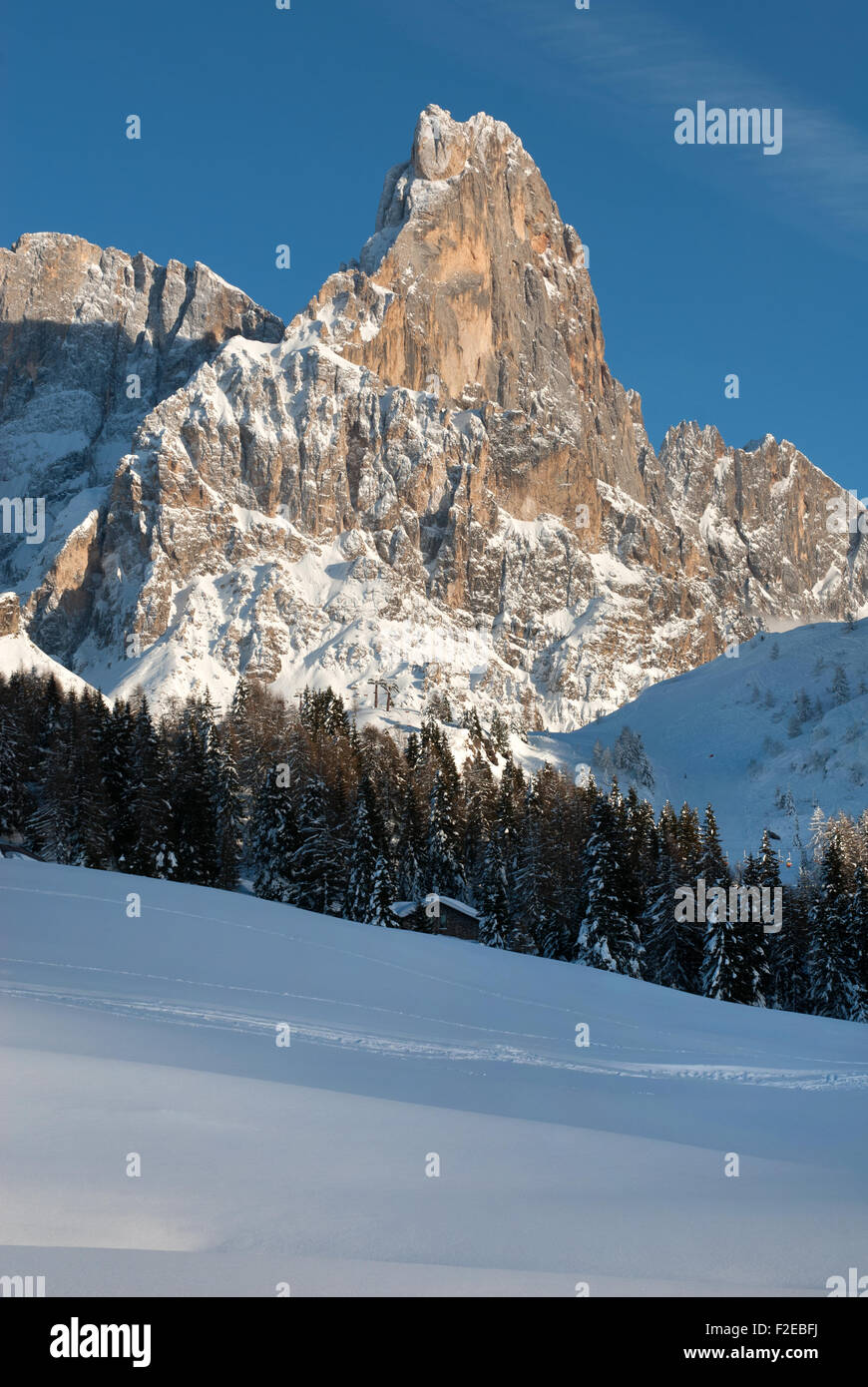 A picturesque winter scene in the Dolomites region of Northern Italy ...