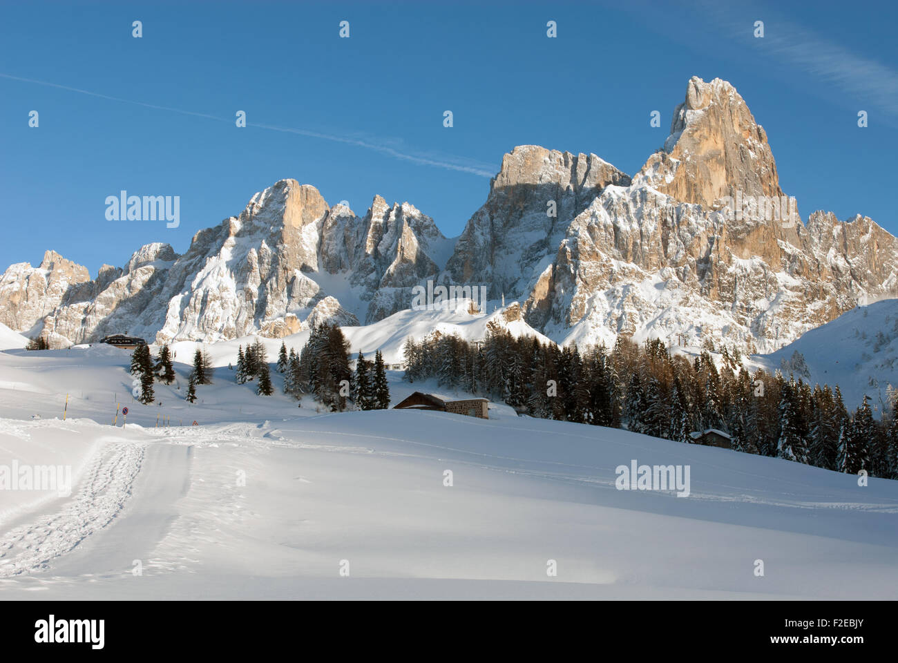 A picturesque winter scene in the Dolomites region of Northern Italy ...