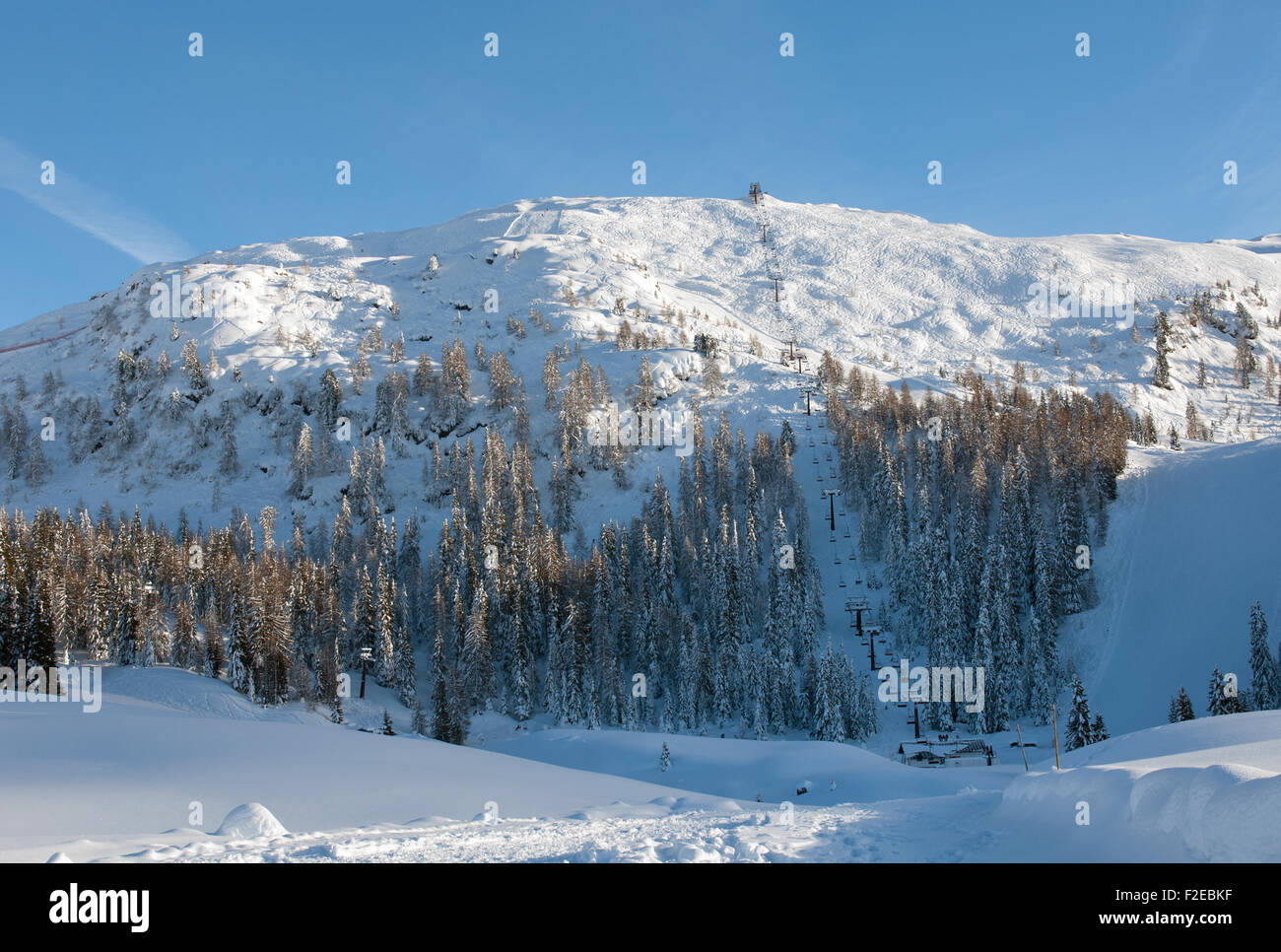 A picturesque winter scene in the Dolomites region of Northern Italy ...