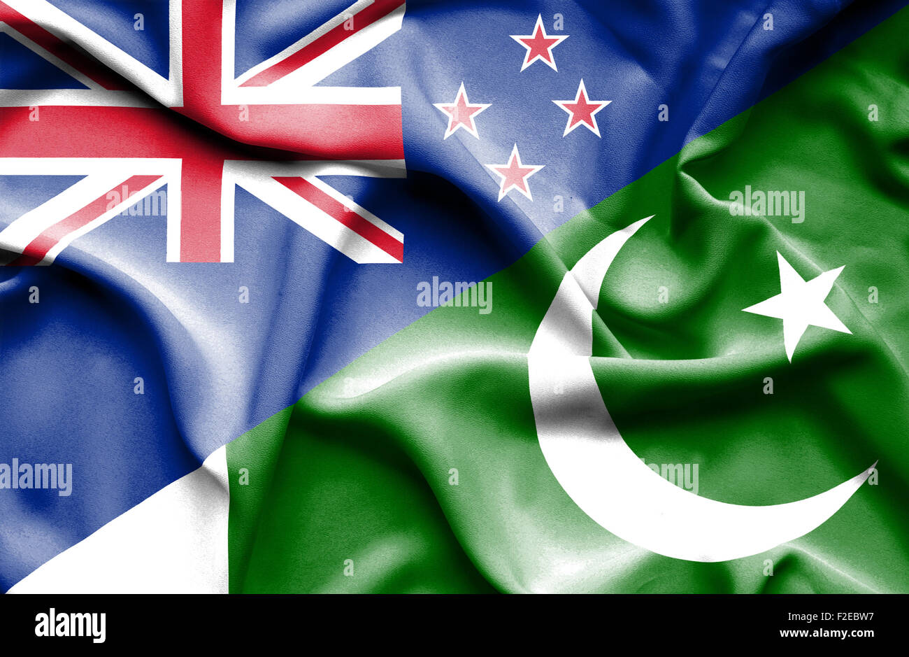 Waving flag of Pakistan and New Zealand Stock Photo - Alamy