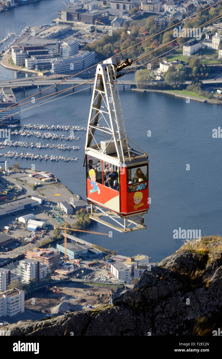 Ulriksbanen the cable car taking visitors to the peak of Ulriken, the ...